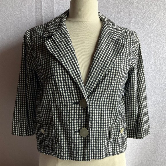Sherman's | Jackets & Coats | 95s Black White Gingham Boxy Suit Jacket ...